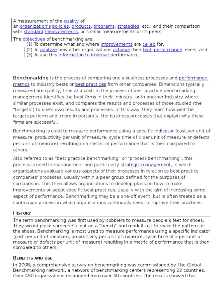 Benchmarking Definition and History | PDF | Benchmarking | Performance ...