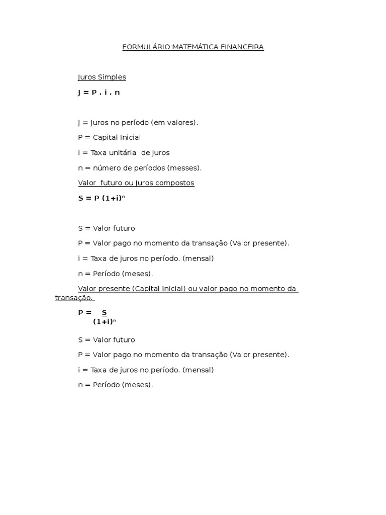 Formulário Matemática Financeira | PDF