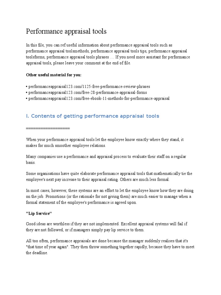 Performance Appraisal Tools | Download Free PDF | Performance Appraisal | Behavioural Sciences