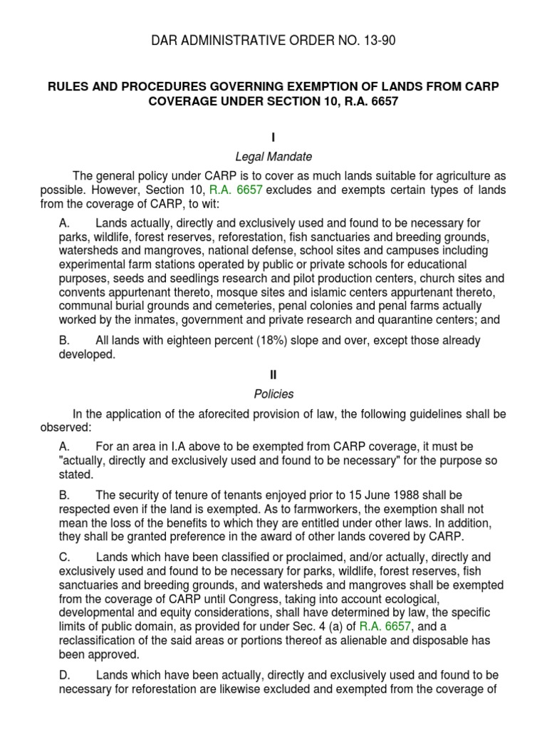 Dar Administrative Order No 13 Series of 1990 | PDF | Government ...