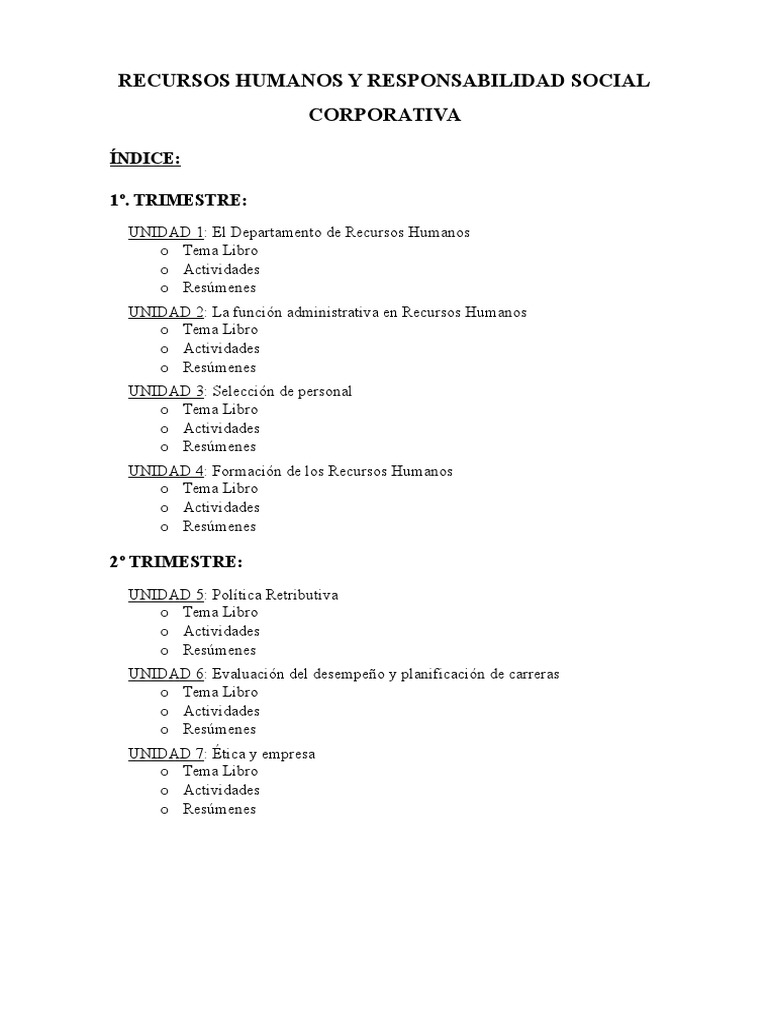 Índice Recursos Humanos y Responsabilidad Social Corporativa | PDF