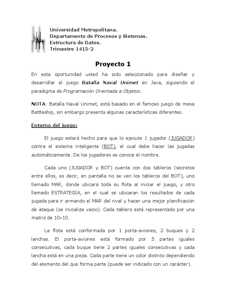 Batalla Naval en Java: Proyecto Unimet | PDF | Programación de computadoras | Java (lenguaje de ...