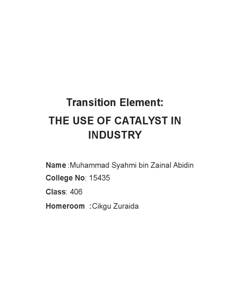 Transition Element: The Use of Catalyst in Industry | PDF | Catalysis ...