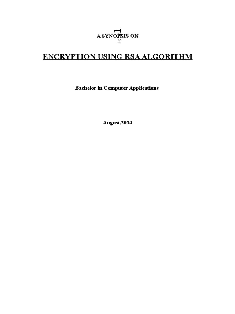 Synopsis On Encryption Using Rsa Algorithm | PDF | Cryptography | Public Key Cryptography