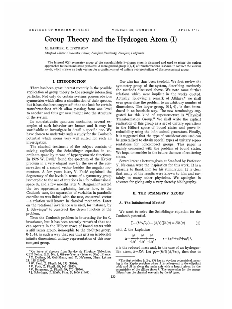 Group Theory and Hydrogen Atom | PDF | Sphere | Hilbert Space