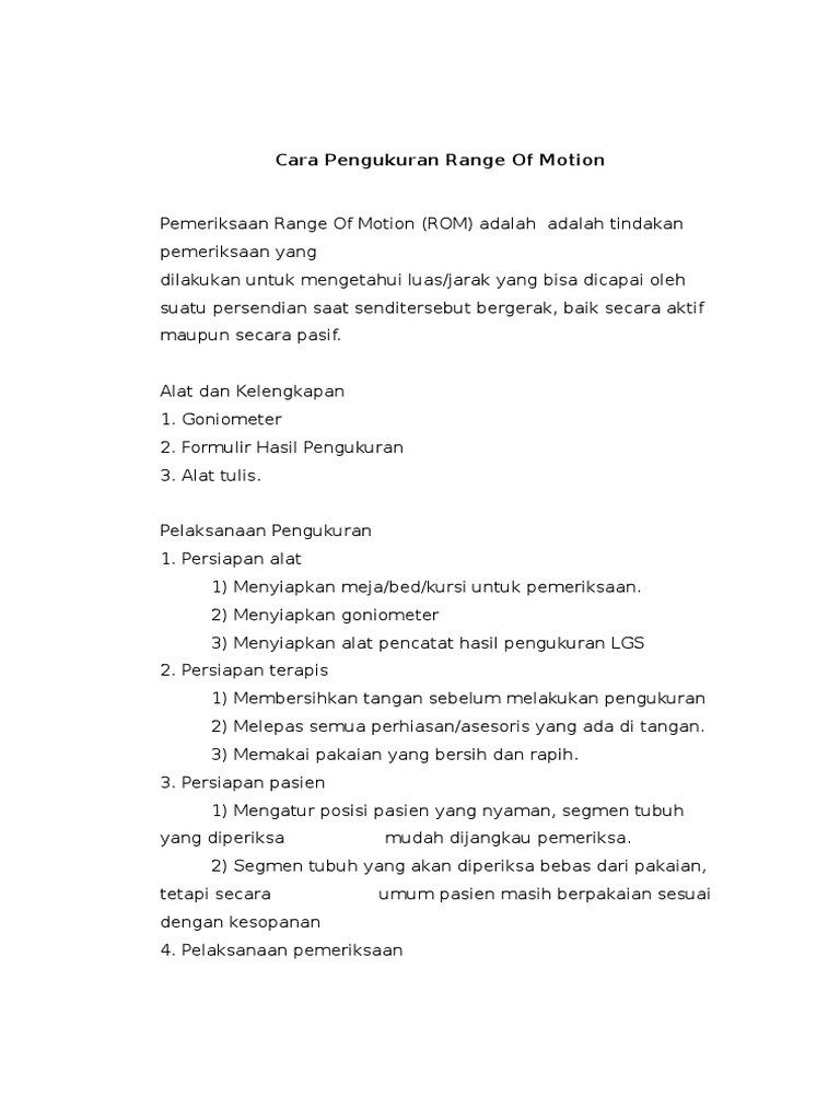 ROM Range of Motion Lingkup Gerak Sendi Cara Pengukuran | PDF