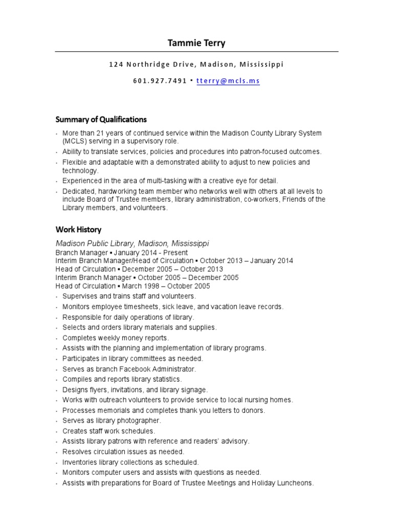 Terry Resume Two Page | PDF | Libraries | Computing And Information ...