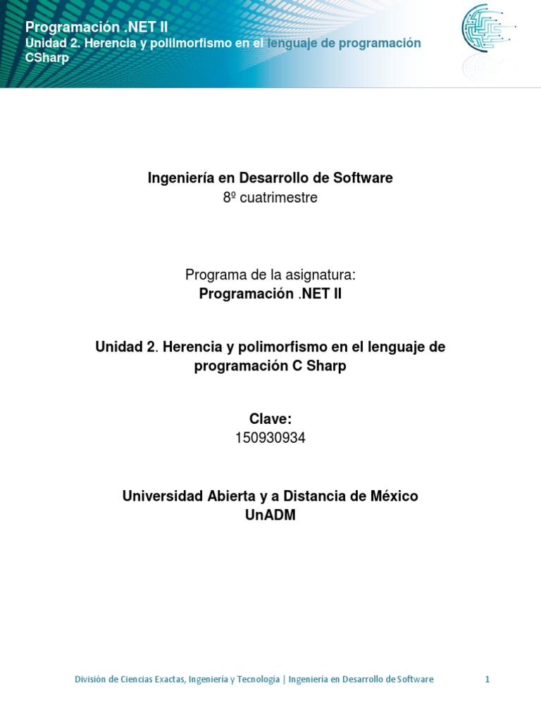 Unidad 2. Herencia y Polimorfismo en Lenguaje de Programacion CSharp PDF | PDF | Herencia ...