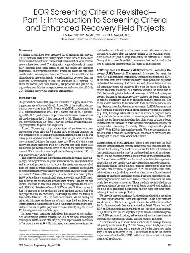 EOR Screening Methods | PDF | Enhanced Oil Recovery | Extraction Of Petroleum
