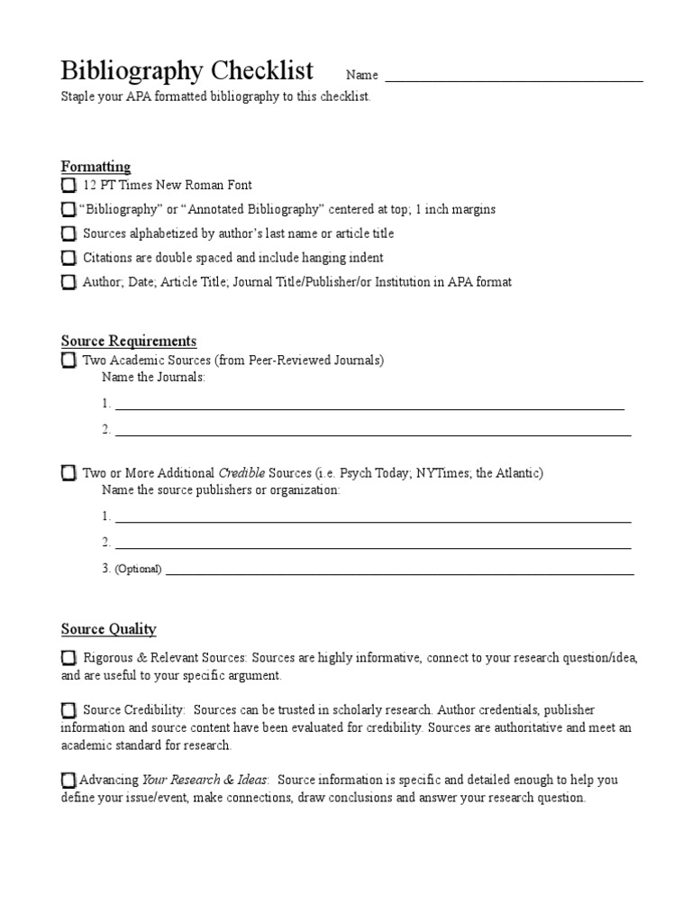 Annotated Bibliography Checklist | PDF | Citation | Bibliography