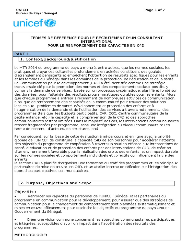 TERMES DE REFERENCE POUR LE RECRUTEMENT D’UN CONSULTANT INTERNATIONAL ... TERMES DE REFERENCE POUR LE RECRUTEMENT D’UN CONSULTANT INTERNATIONAL ...