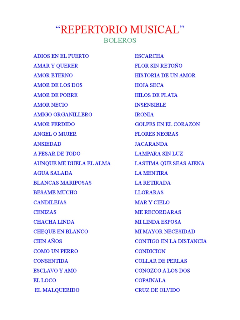 Tipos de Repertorio Musical | PDF | Musica en español | Musica ...