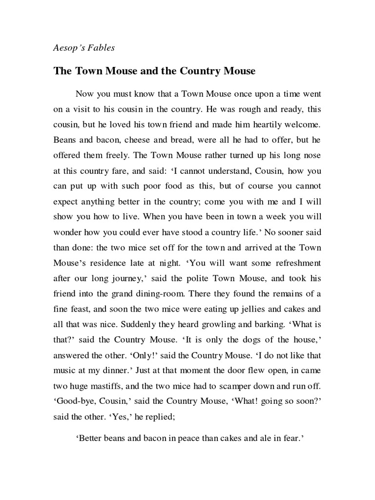 Aesop's Fables - The Town Mouse and The Country Mouse | PDF | Mystery ...