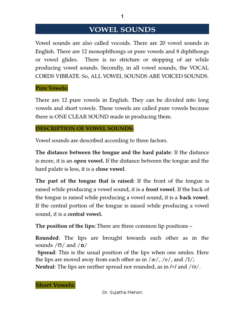 An In-Depth Analysis of Vowel Sounds in English: Describing Pure Vowels ...