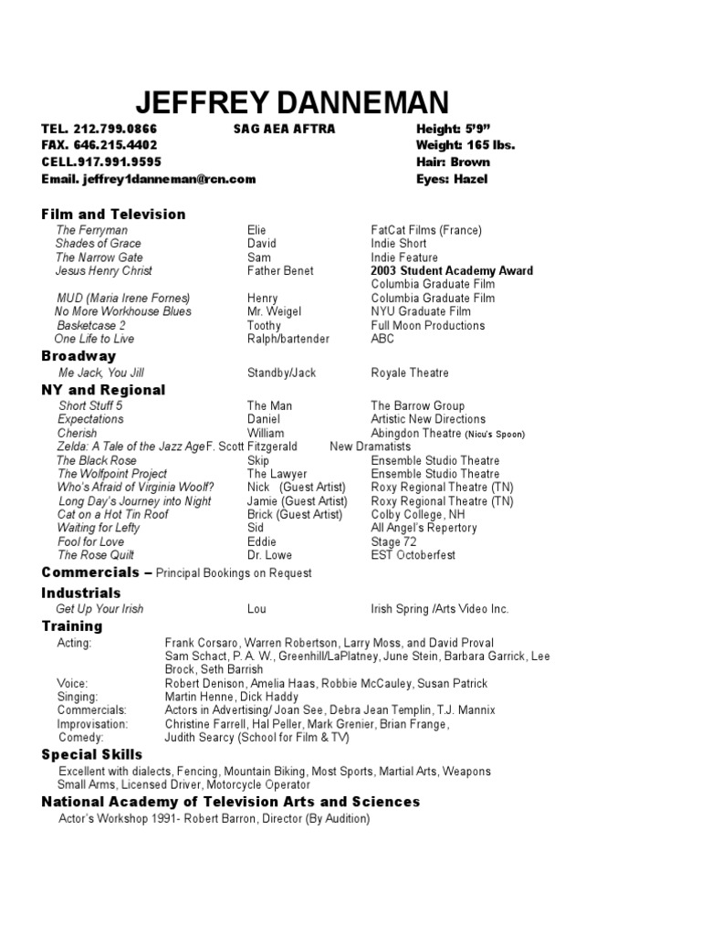 Jeffrey Danneman Acting Resume | PDF