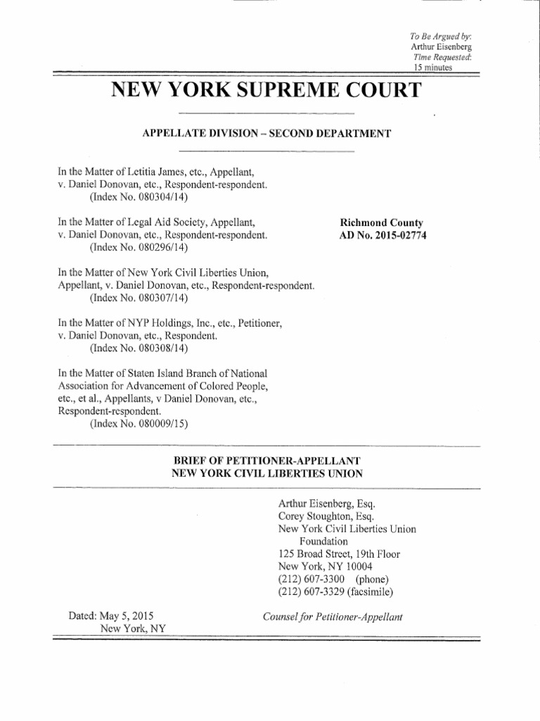 Legal Brief: NYCLU v. Daniel Donovan | PDF | Law