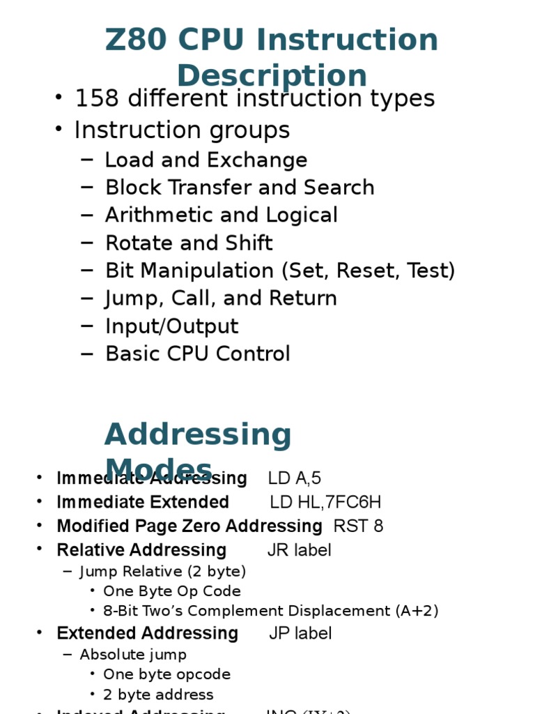Z80 CPU Instruction Set: An In-Depth Look at Instruction Types, Addressing Modes, and Examples ...