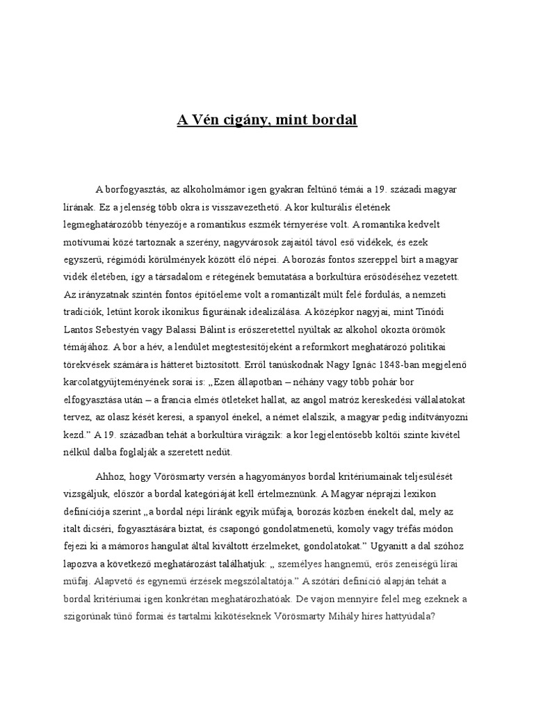 A Vén Cigány És A Bordalok | PDF