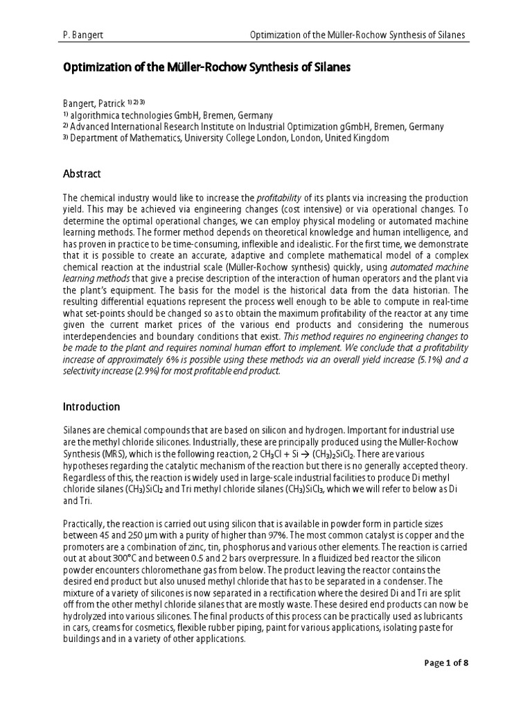 Optimizing Müller-Rochow Silane Synthesis | PDF | Mathematical ...