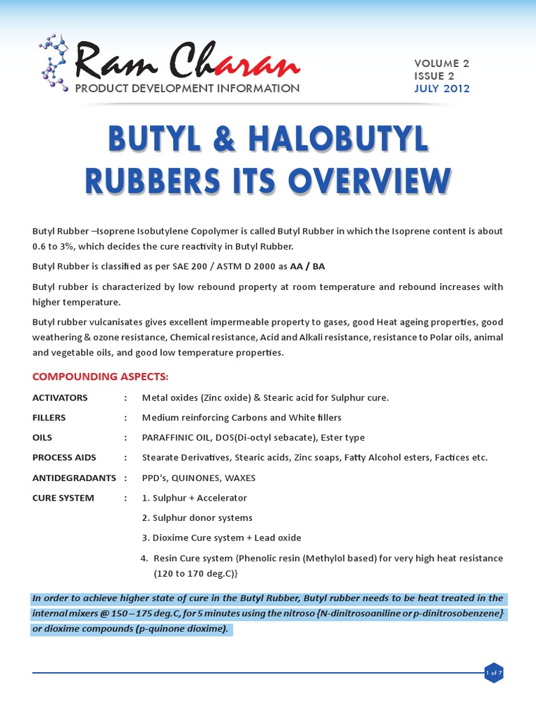 Butyl and Halobutyl Rubber Overview | PDF | Zinc Oxide | Natural Rubber