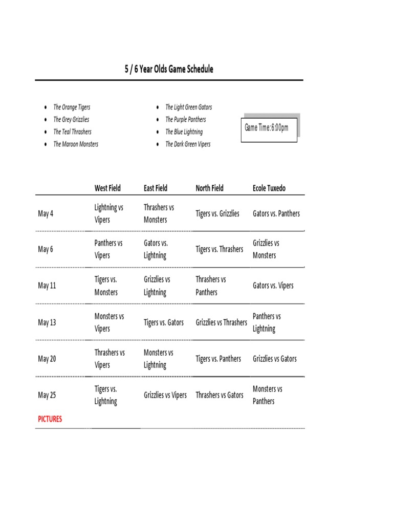 2025 Youth Game Schedule | PDF
