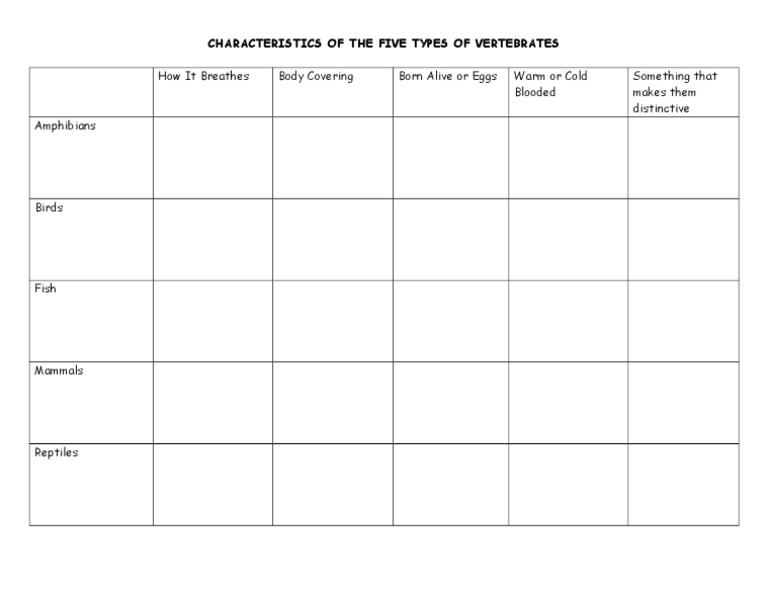 Characteristics of The Five Types of Vertebrates | PDF