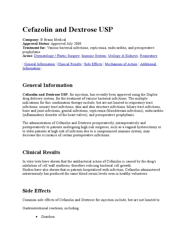 Cefazolin and Dextrose USP | PDF | Antibiotics | Adverse Effect