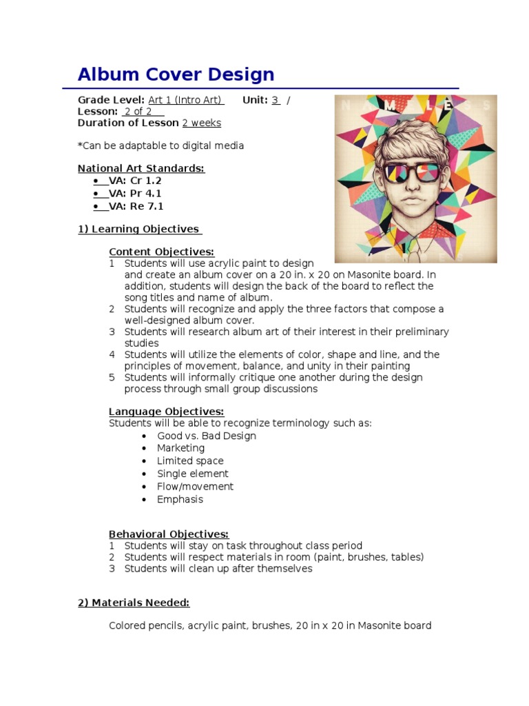 Album Cover Design Project for Art 1 | PDF | Educational Assessment ...