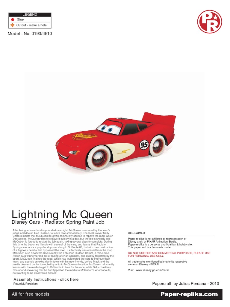 Lightning McQueen Papercraft Model | PDF | Car | Animation