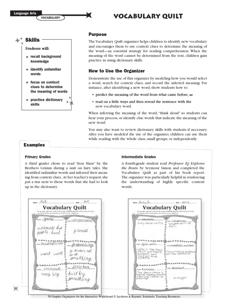 Vocabulary Quilt Graphic Organizer | PDF
