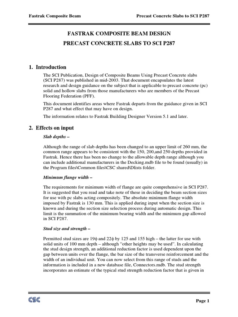 Composite PC Slabs and SCI P287 Release Note PDF | PDF | Beam (Structure) | Concrete