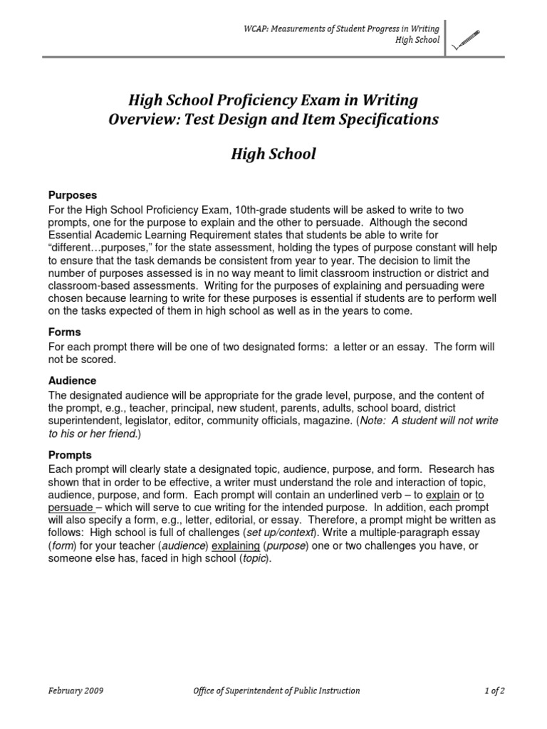 High School Proficiency Exam in Writing Overview: Test Design and Item ...