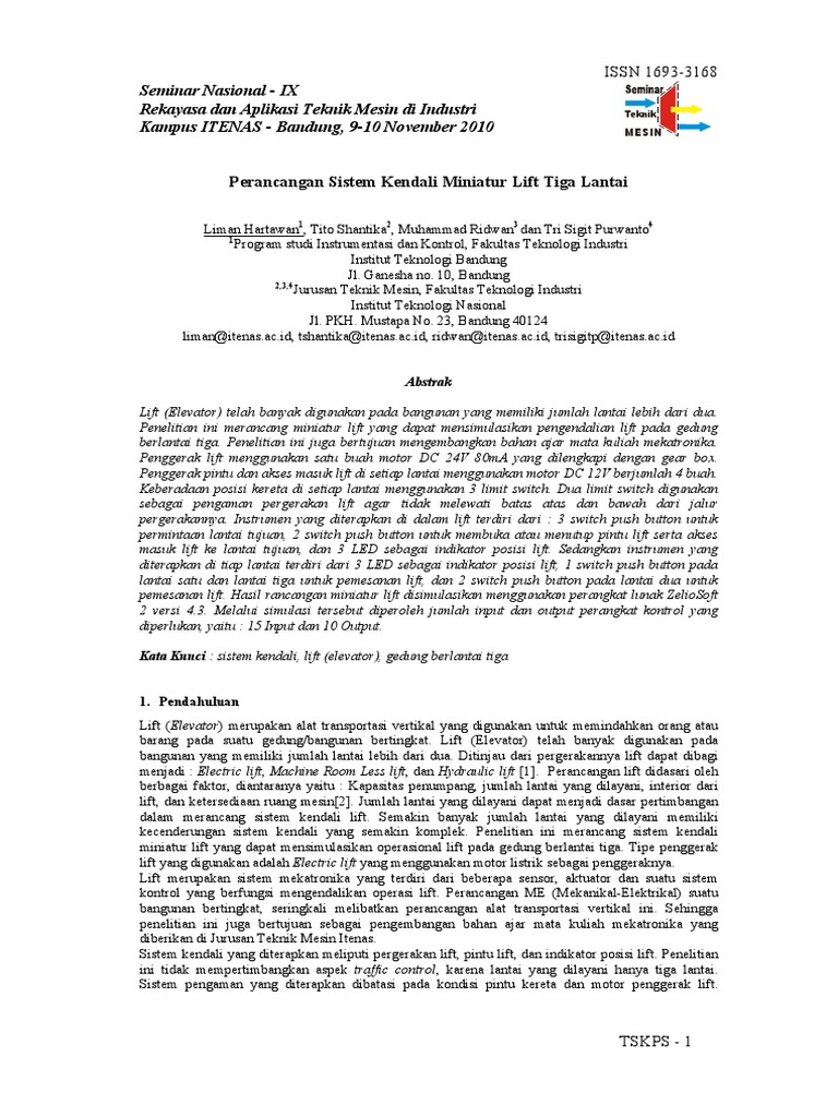 Perancangan Sistem Kendali Miniatur Lift Tiga Lantai PDF | PDF