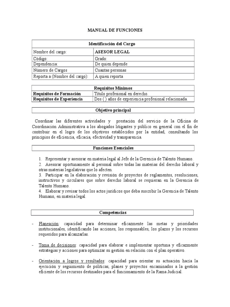 Formato de manual de Funciones | Derecho laboral | Planificación