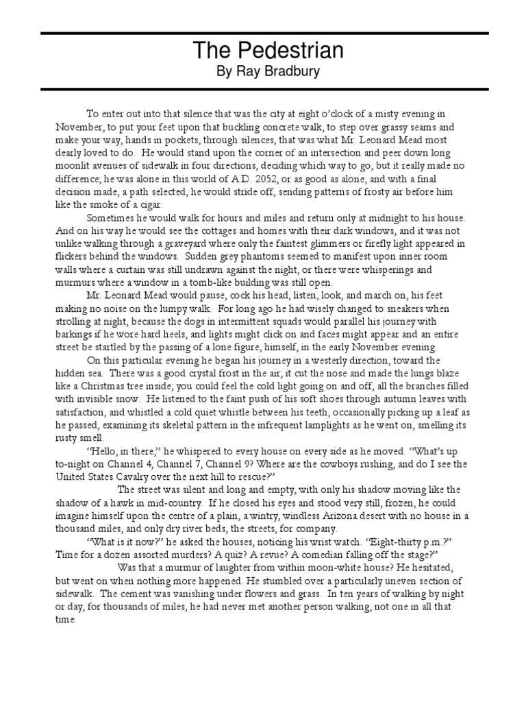 The Pedestrian by Ray Bradbury | PDF | Nature | Leisure