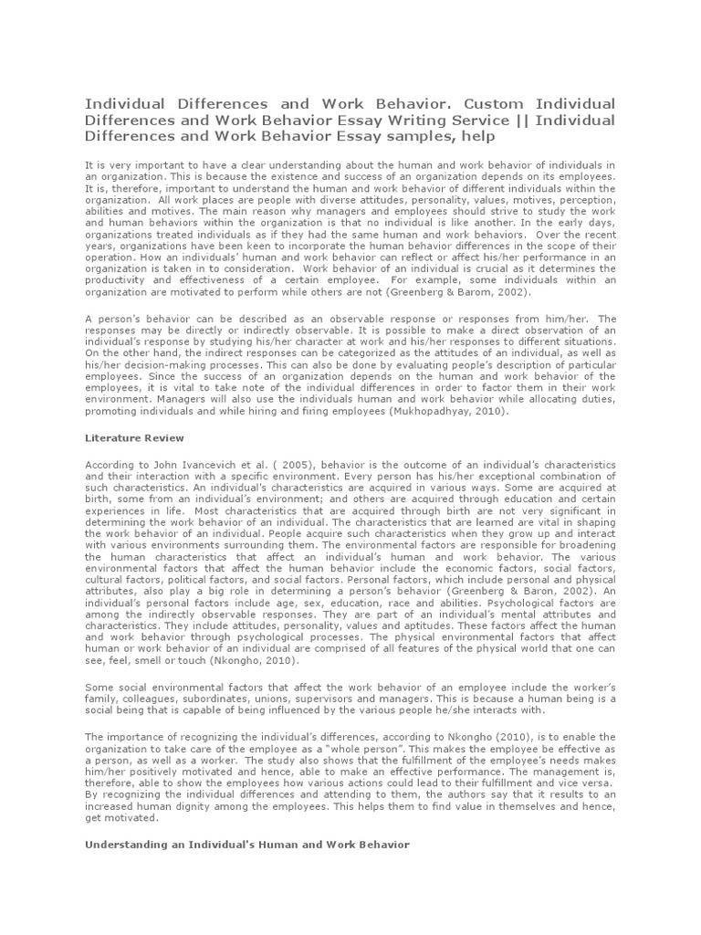 Individual Differences in Work Behavior | PDF | Id | Human Behavior