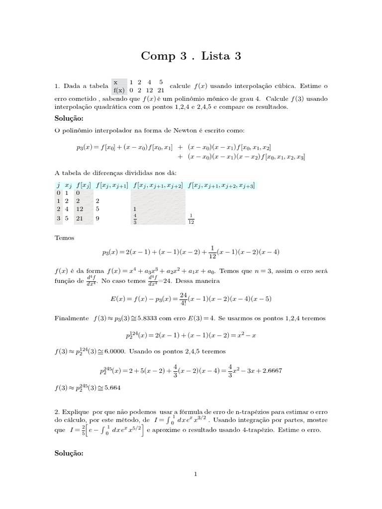 Exercicios Resolvidos Interpolação | PDF | Derivado | Cognição