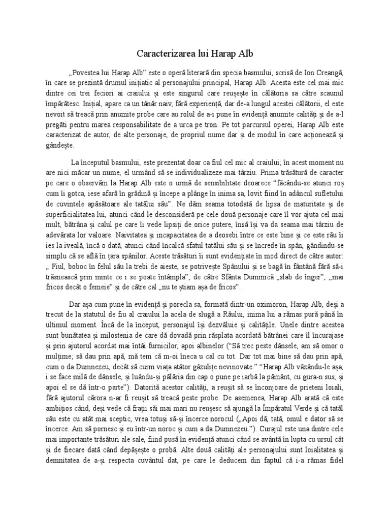 Caracterizarea Lui Harap Alb | PDF
