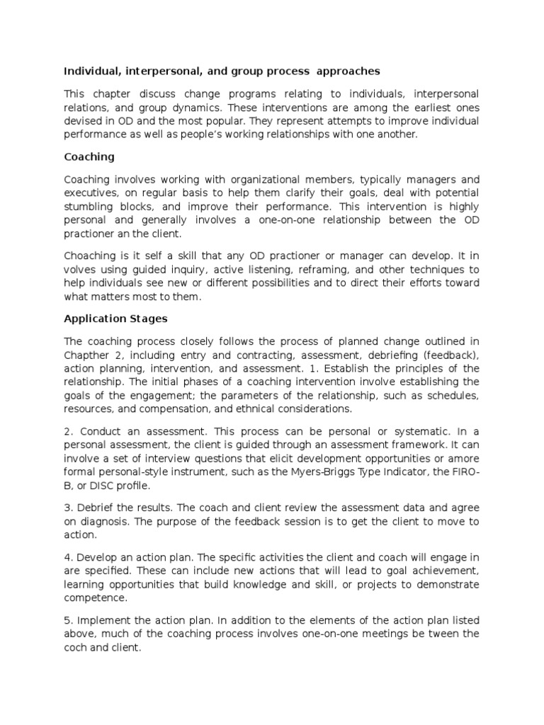 Individual, Interpersonal, and Group Process Approaches | PDF | Team ...