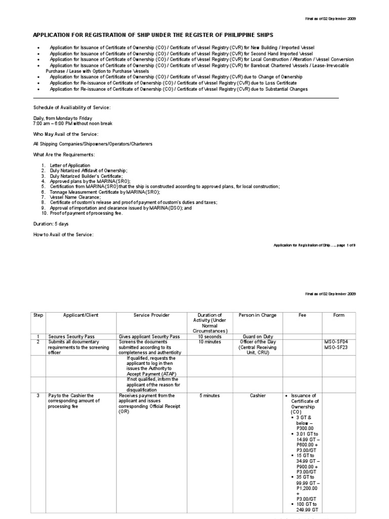 Application For Registration of Ship | PDF | Government | Business