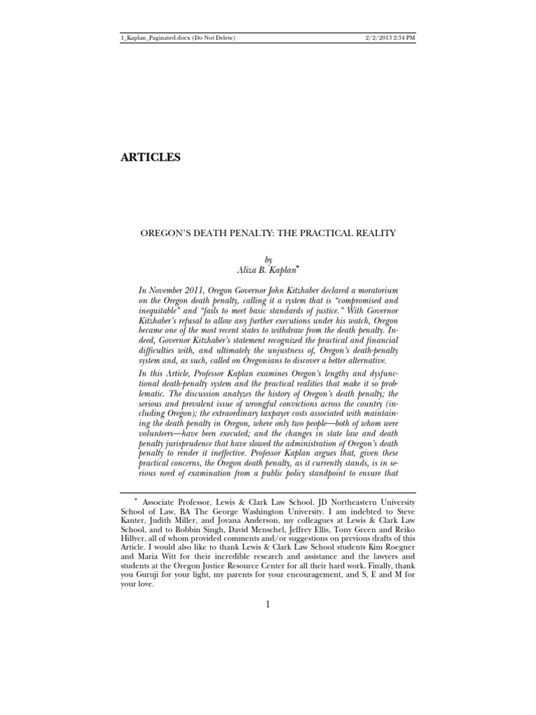 Oregon Death Penalty Article | PDF | Capital Punishment | Mandatory ...