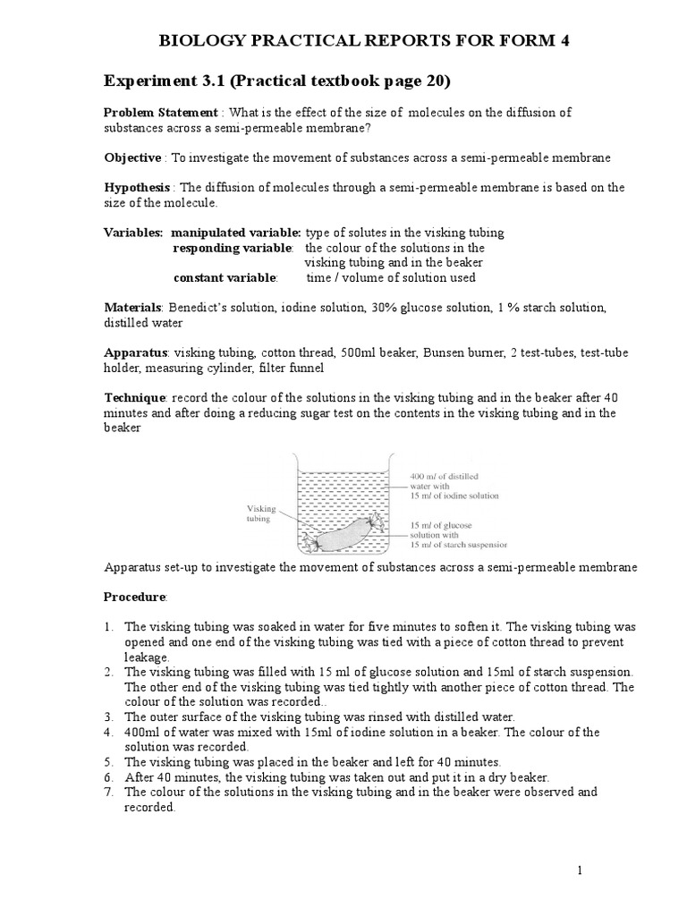 Biology Practical Reports For Form 4 Experiment 3.1 (Practical Textbook ...