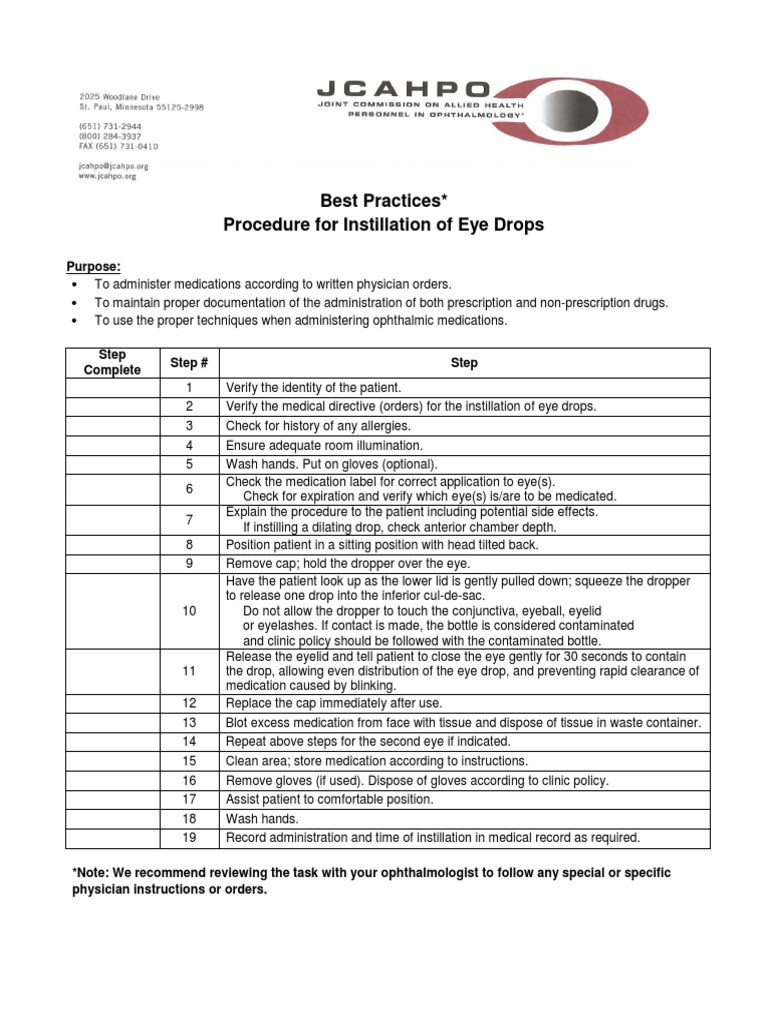 Best Practices Procedure For Instillation of Eye Drops | PDF | Wellness