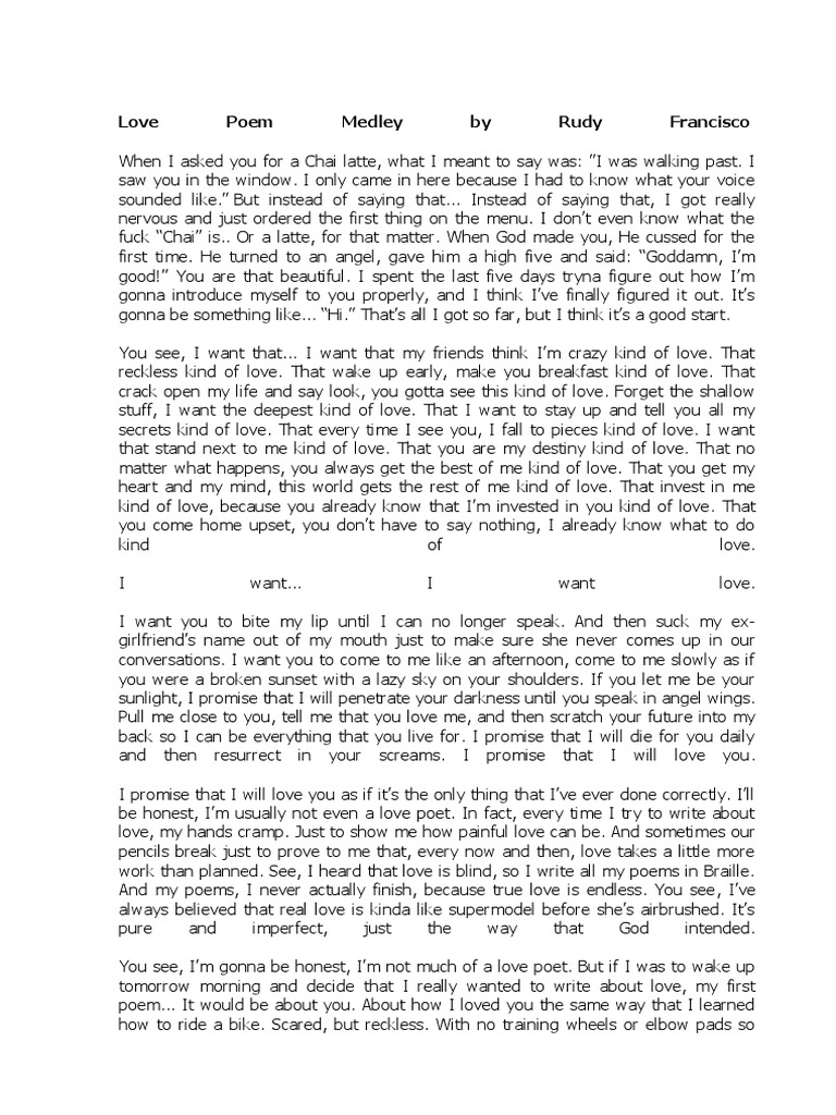 Love Poem Medley by Rudy Francisco | PDF | Poetry