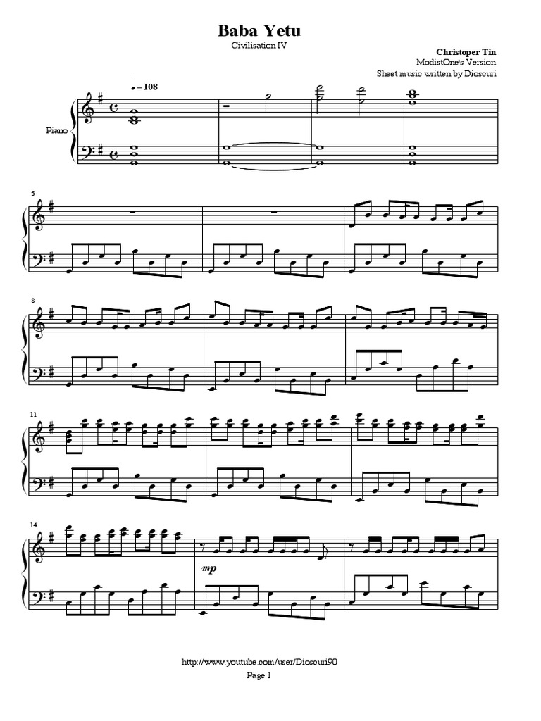 Baba Yetu Piano Sheet | PDF | Leisure