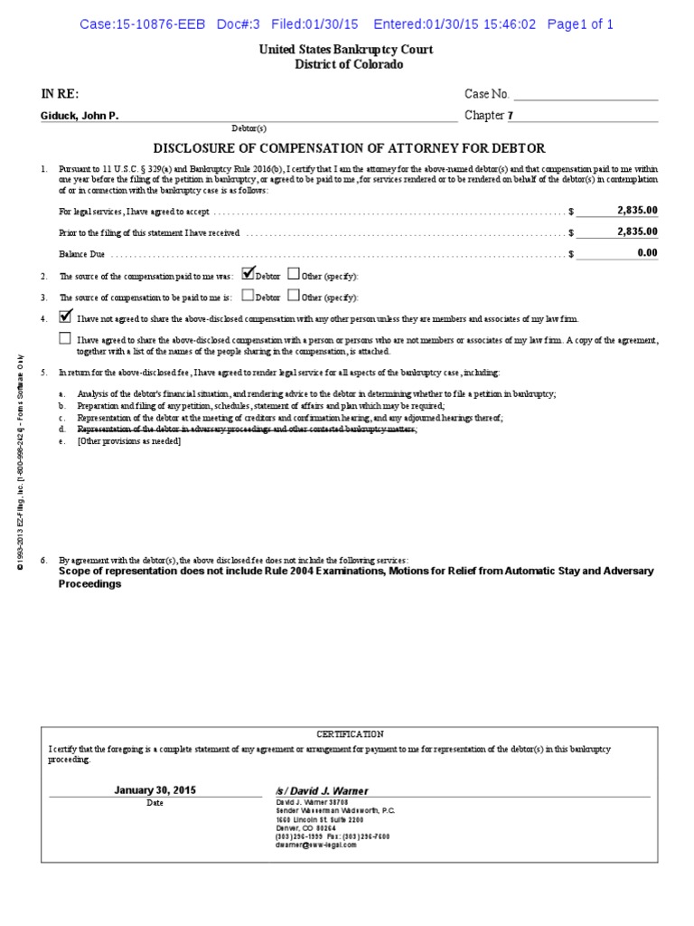 Attorney Compensation Disclosure | PDF | Bankruptcy | Private Law
