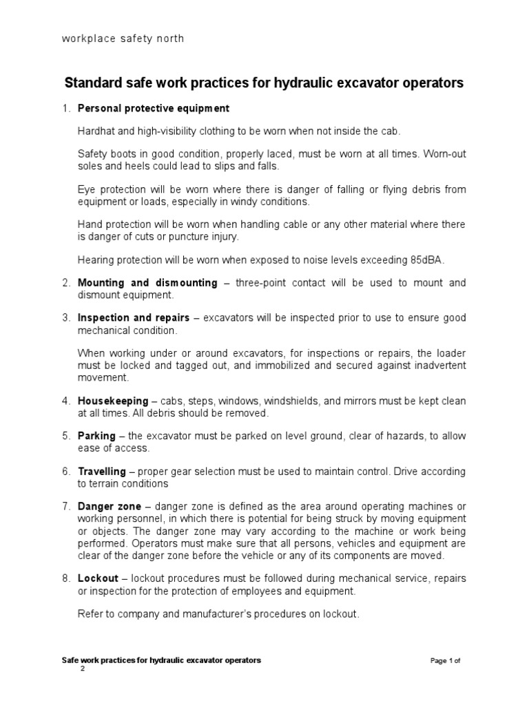 Hydraulic Excavator Operator SOP | PDF | Safety | Manufacturing And ...