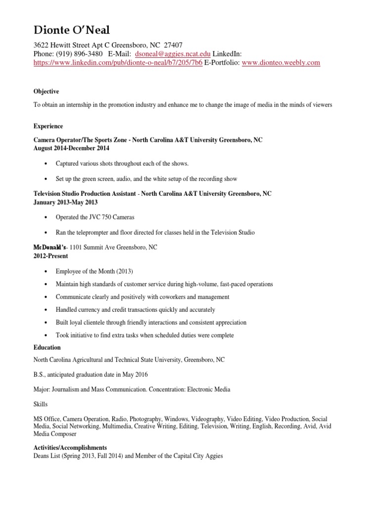 Dionte Oneals Resume PDF | PDF | Art