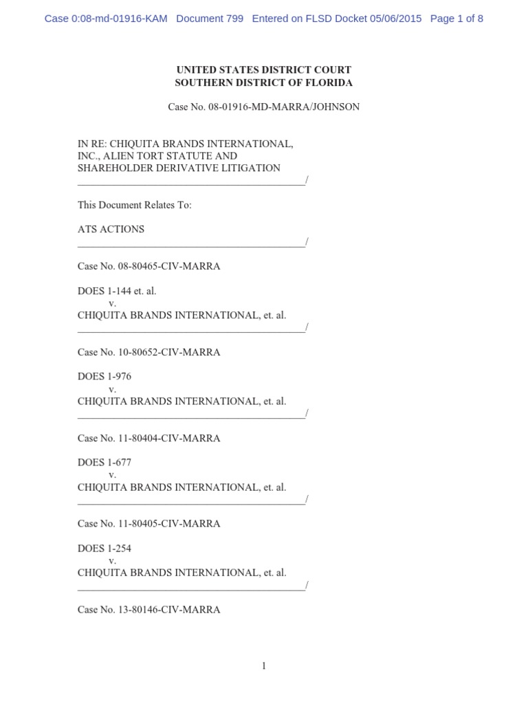Legal Analysis: Chiquita Litigation | PDF | Discovery (Law) | Lawsuit