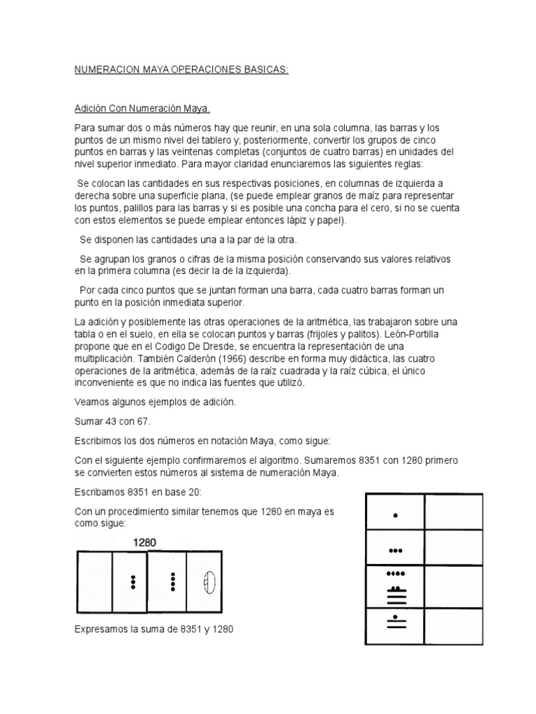 Numeracion Maya Operaciones Basicas | PDF | Sustracción | División ...